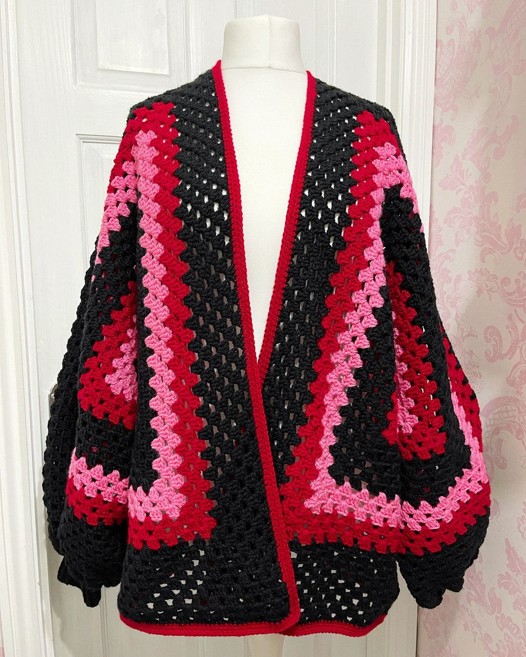 Red Pink Oversized Crochet Cardigan - Etsy