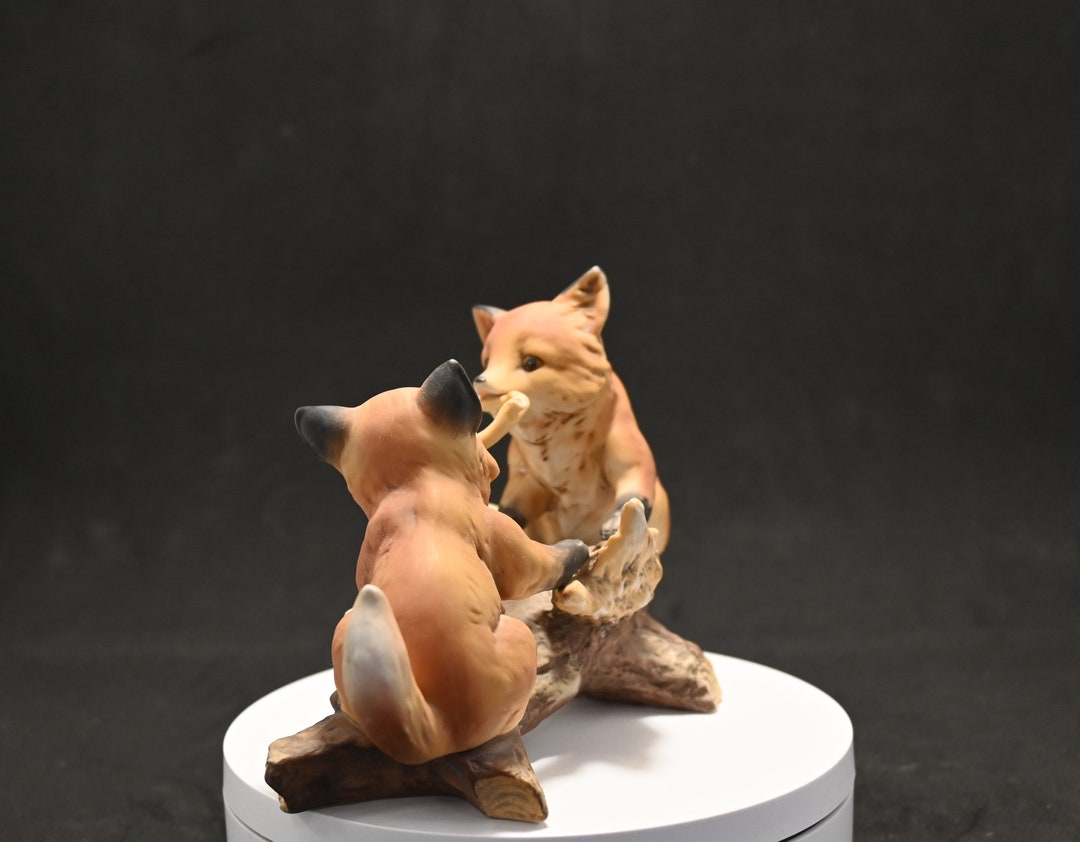 Vintage Porcelain Fox Cubs Figurine, 1986 Alexander Fine China Animal ...