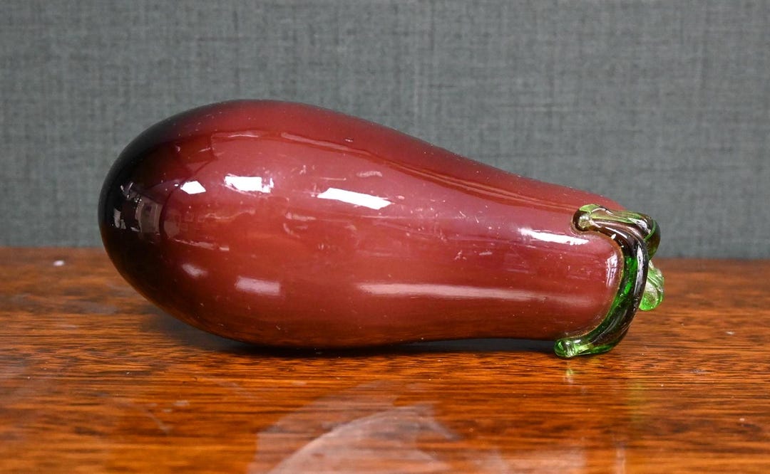 Vintage Glass Eggplant Figurine, Purple Art Crystal Vegetable Sculpture ...