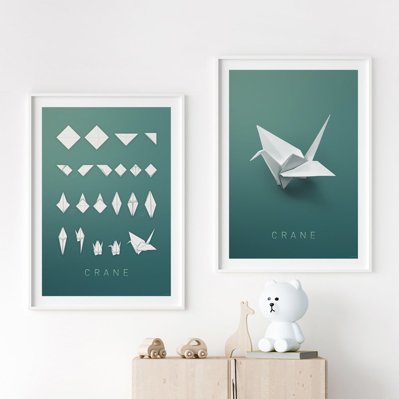 Paper Crane Poster, Origami Animal Print, Paper Folding, Origami Art ...