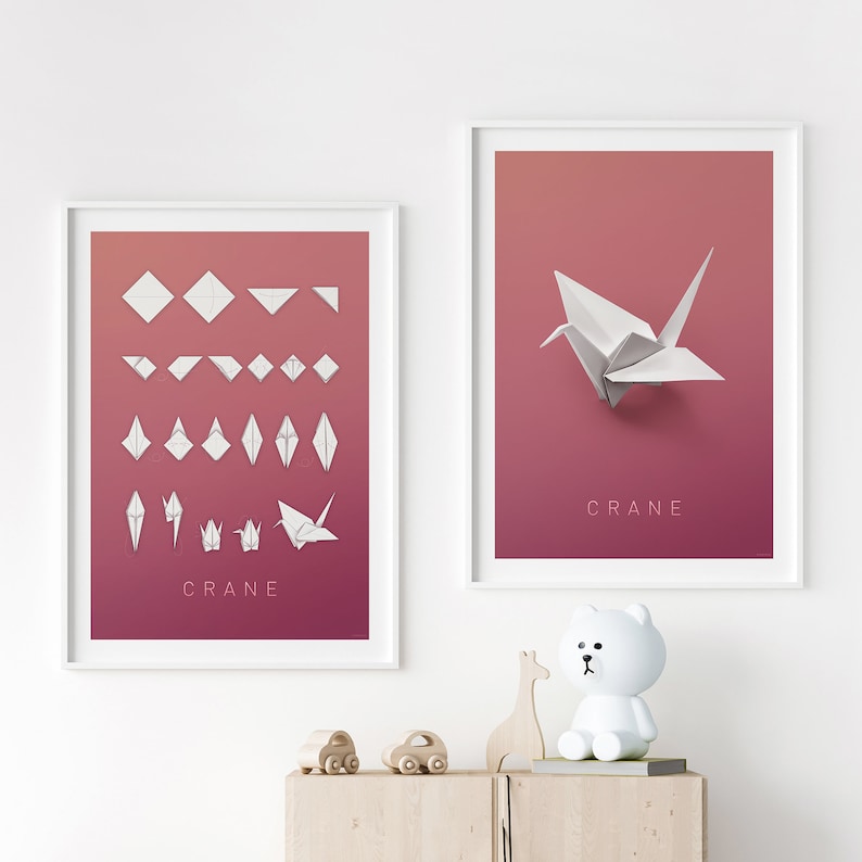 Paper Crane Poster, Origami Animal Print, Paper Folding, Origami Art ...