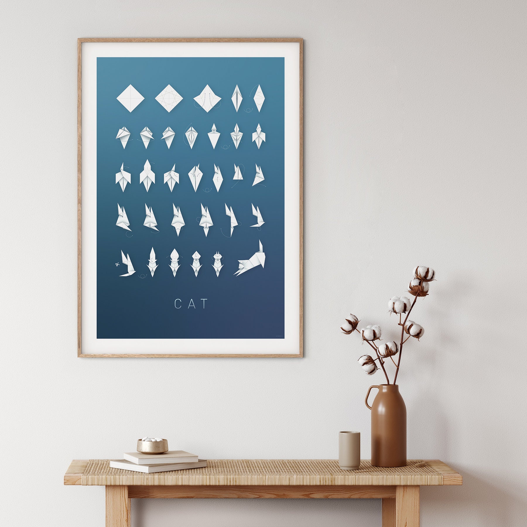 Paper Cat Diagrams Poster, Origami Animal Print, Paper Folding, Origami ...
