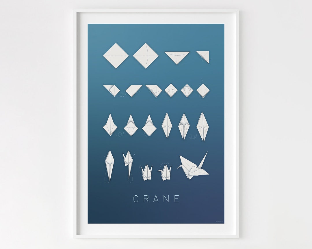 Paper Crane Diagrams Poster, Origami Animal Print, Paper Folding ...