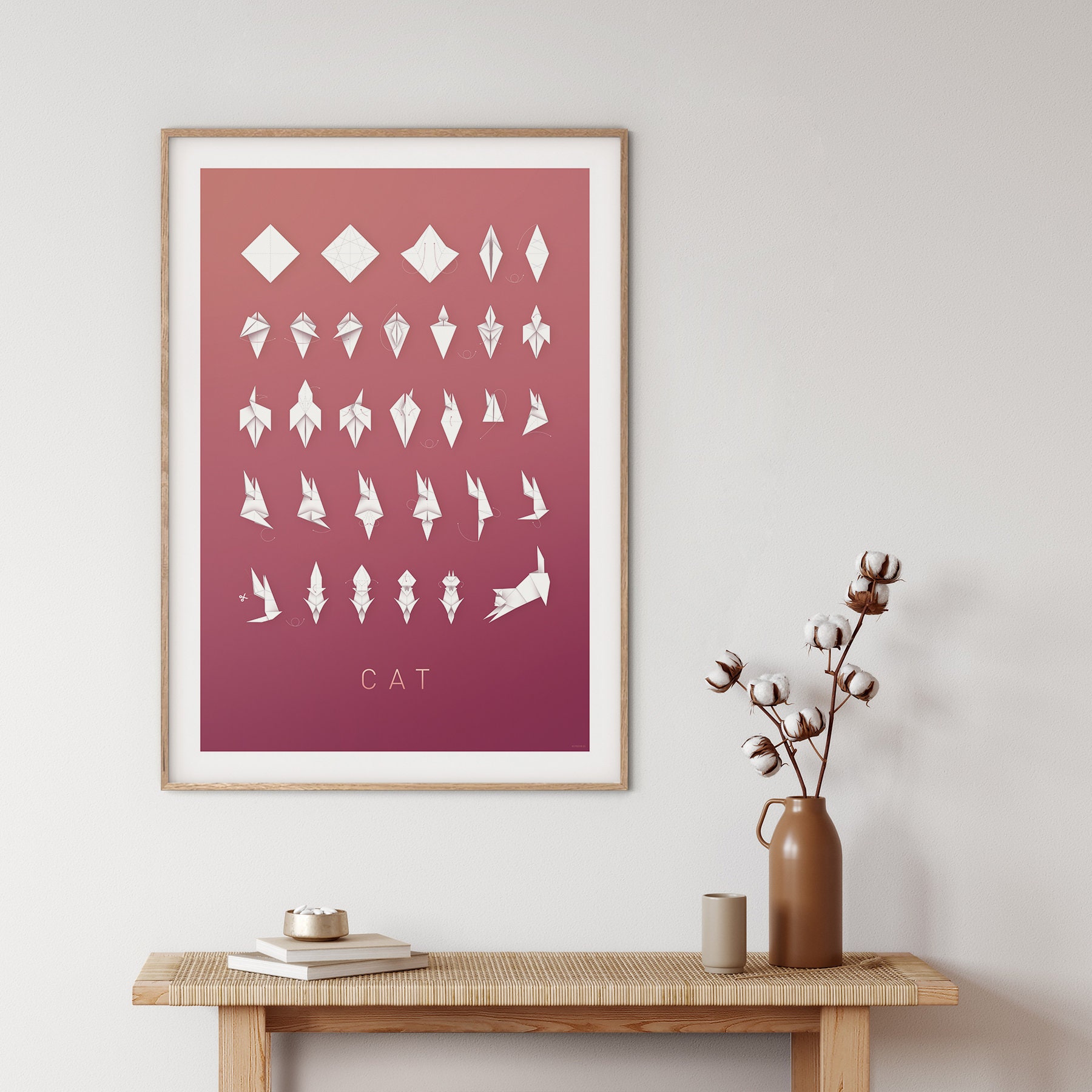 Paper Cat Diagrams Poster, Origami Animal Print, Paper Folding, Origami ...