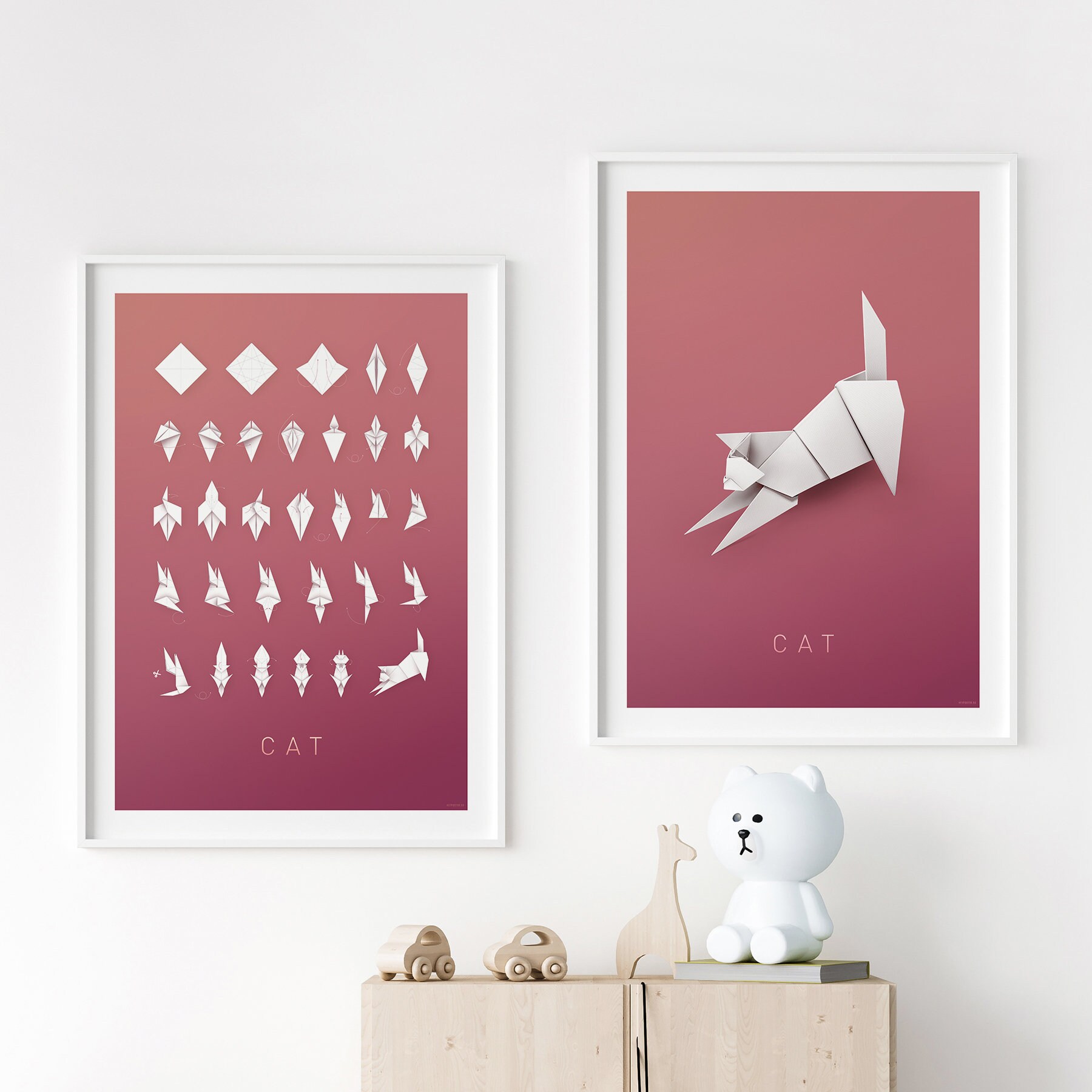 Paper Cat Poster, Origami Animal Print, Paper Folding, Origami Art ...
