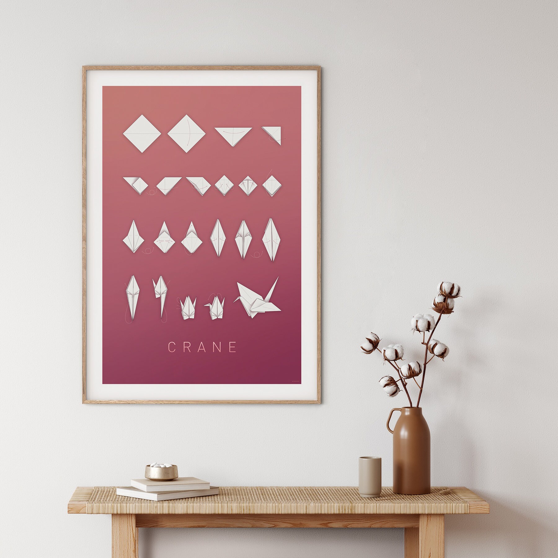 Paper Crane Diagrams Poster, Origami Animal Print, Paper Folding ...