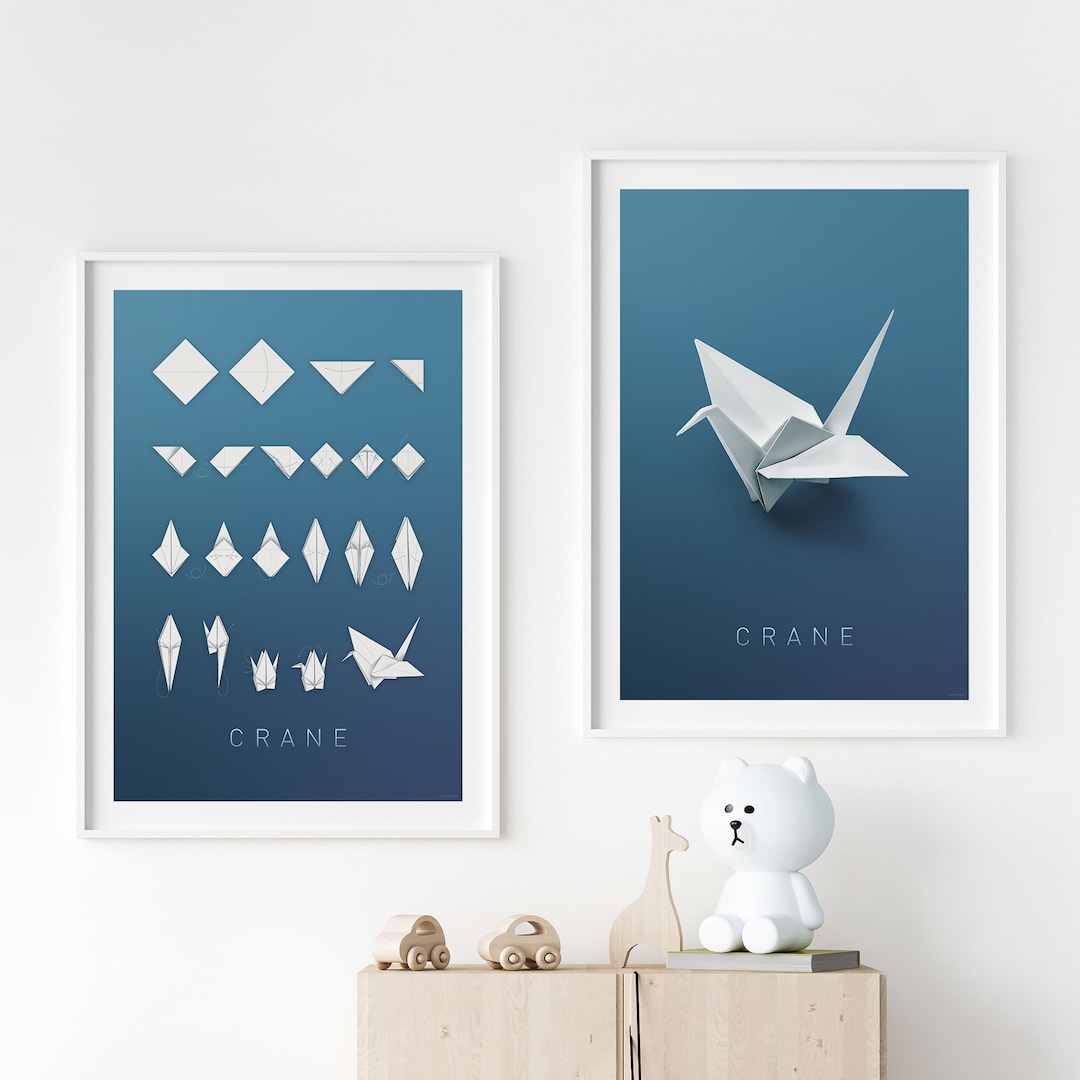 Paper Crane Poster • Set of 2 Posters • Origami Animal Print • Origami ...