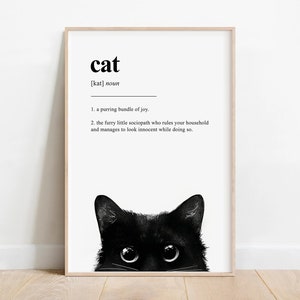 Cat Definition Print • Cat Lover Gift • Black Cat • Cat Owner Present ...