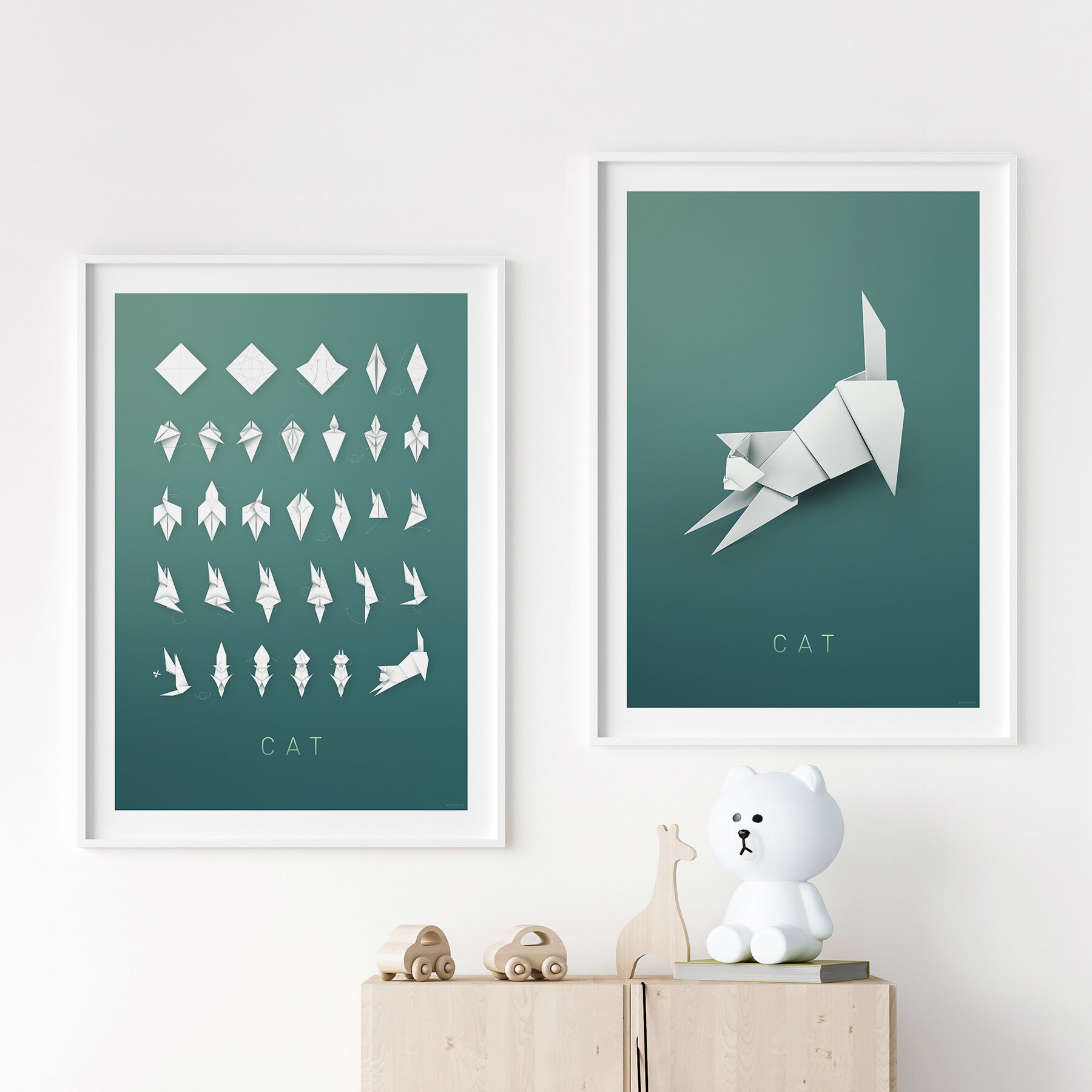 Paper Cat Poster, Origami Animal Print, Paper Folding, Origami Art ...