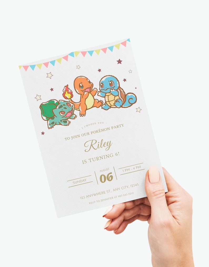 Birthday Invitation | EDITABLE TEMPLATE | Pokemon Bulbasaur Charmander ...
