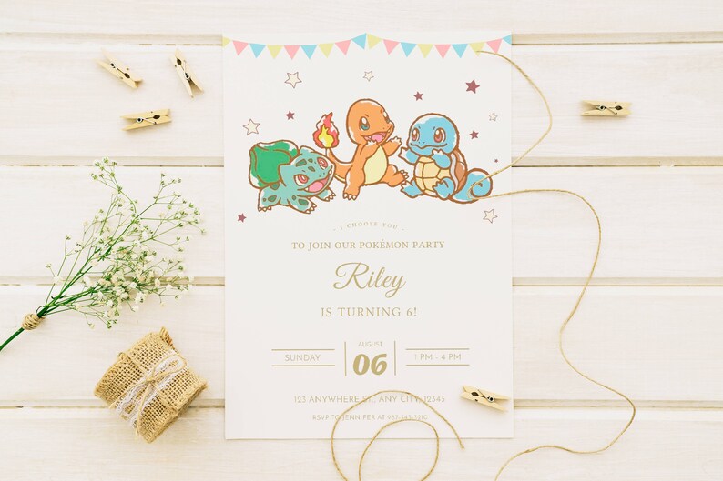 Birthday Invitation | EDITABLE TEMPLATE | Pokemon Bulbasaur Charmander ...