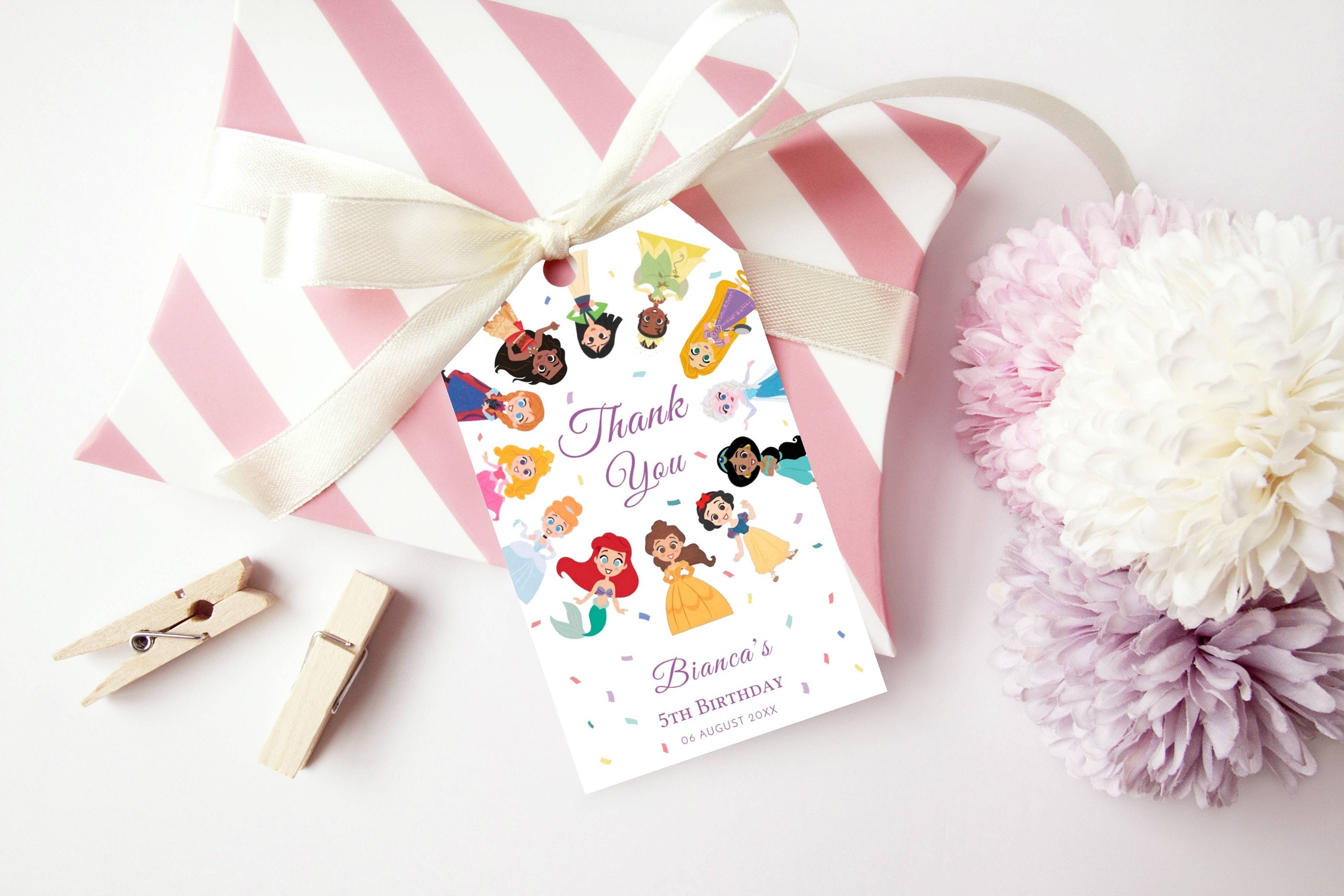 Thank You Long Tag EDITABLE TEMPLATE Disney Princesses - Etsy