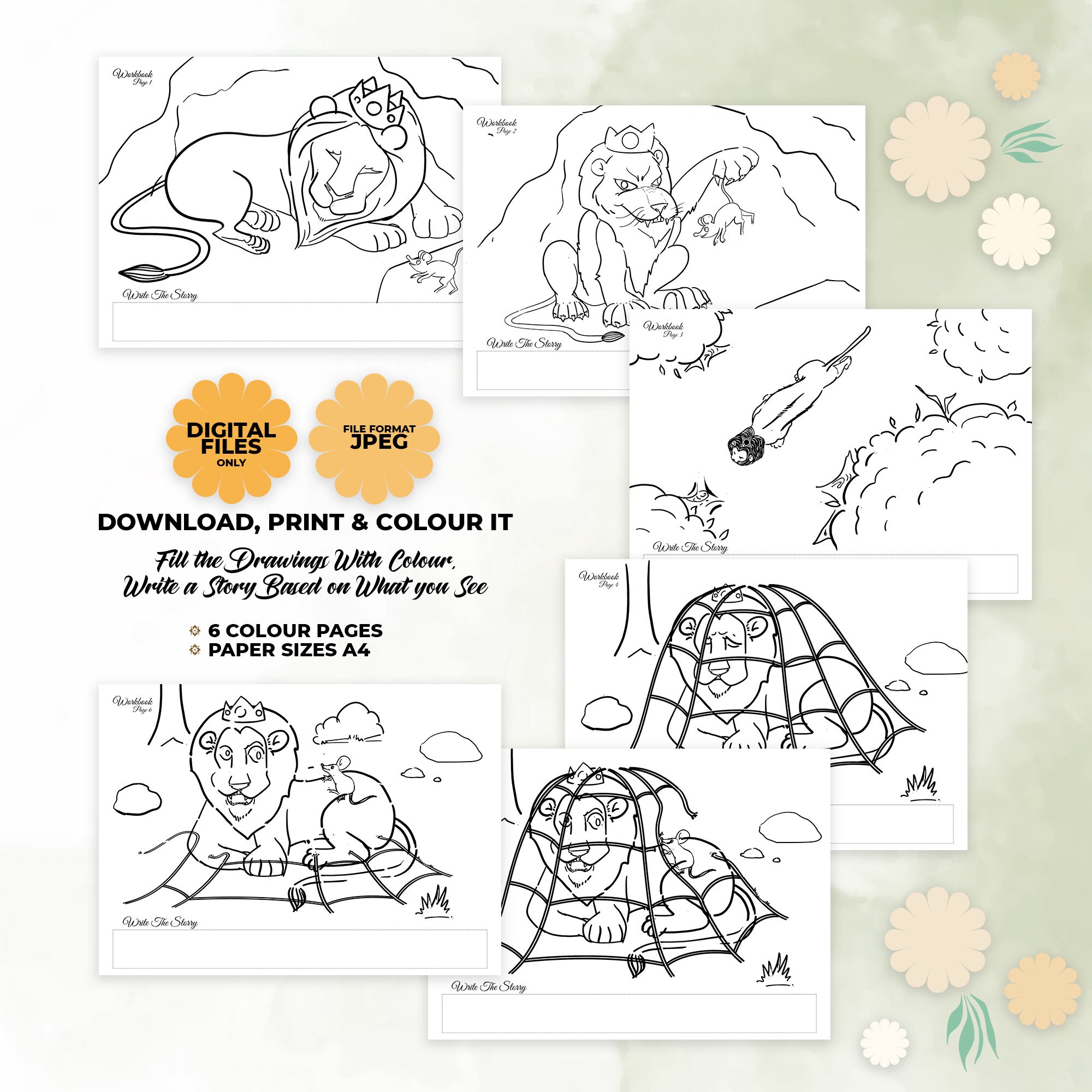 Kids Coloring Page: the Lion and the Mouse Story - A Magical Journey ...
