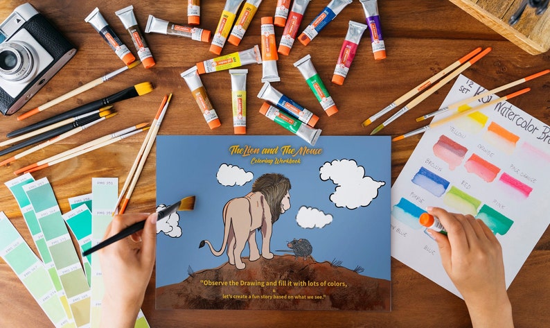 Kids Coloring Page: the Lion and the Mouse Story - A Magical Journey ...
