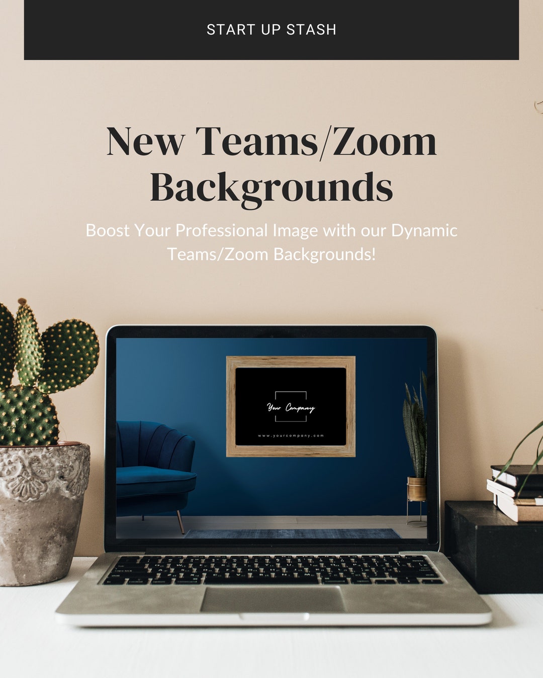 Custom Minimalist Teams/zoom Background Blue Digital Canva Template ...