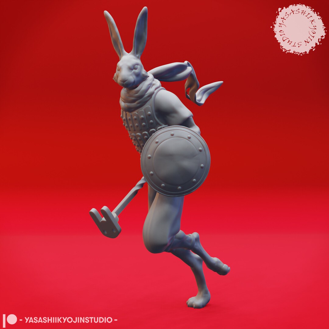 Rabbitfolk Fighter 3D Printed Mini for Tabletop Gaming, Dungeons and ...