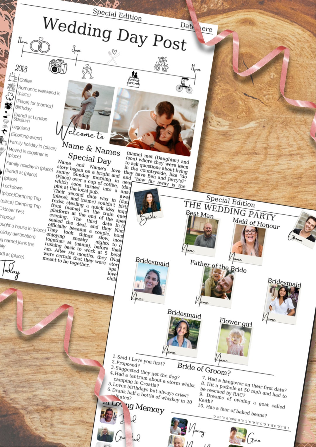 Wedding Newspaper Template Editable Wedding Newspaper Customisable ...