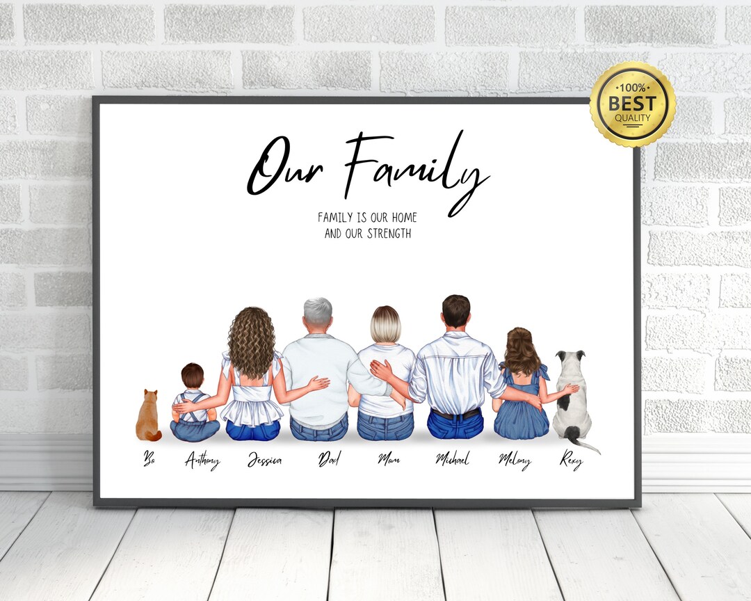 Personalised Family Print, Custom Family Gift, Family Dog Print ...