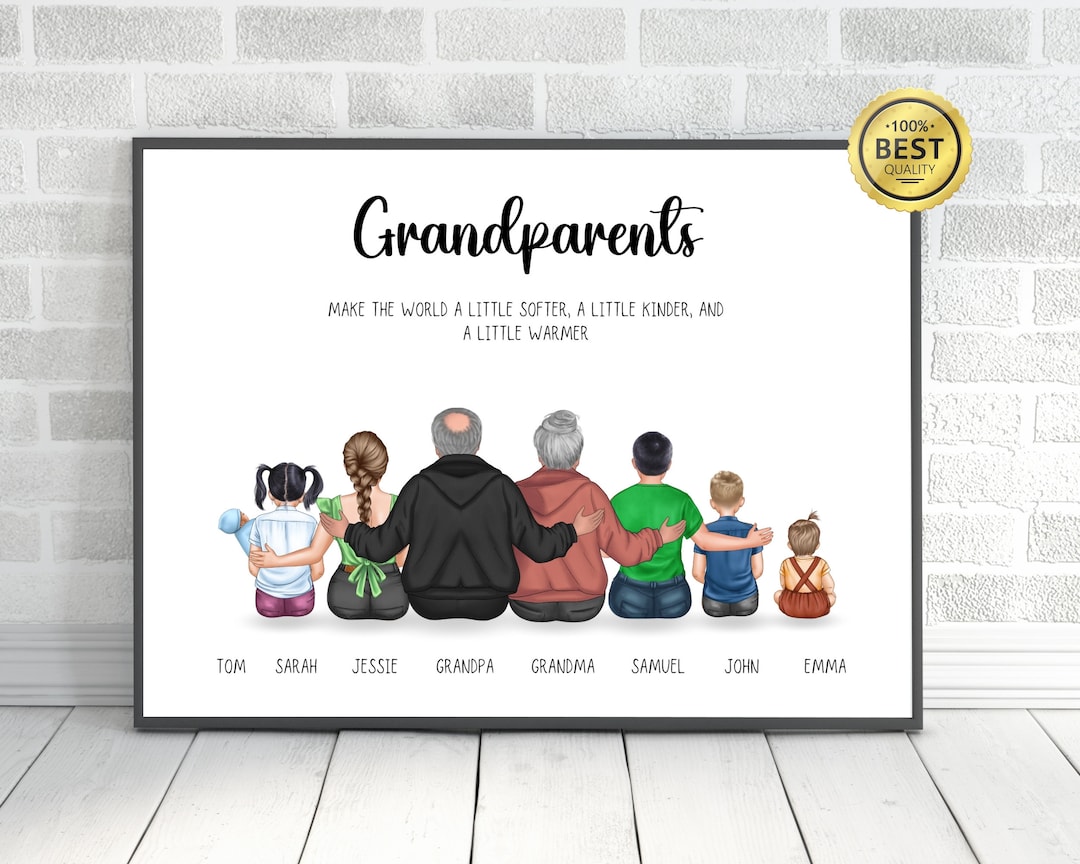 Mothers Day Gift for Grandparents, Custom Family Portrait Illustration ...