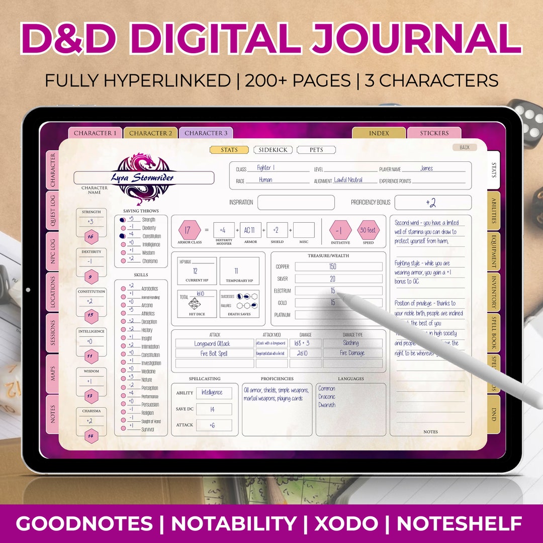 DND Character Journal | DND Digital Journal for iPad | Goodnotes DND ...
