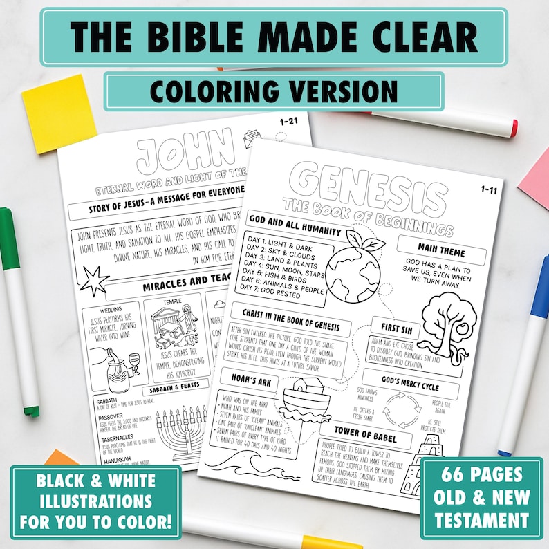 Coloring Bible Study Guide Printable Template, Black & White ...