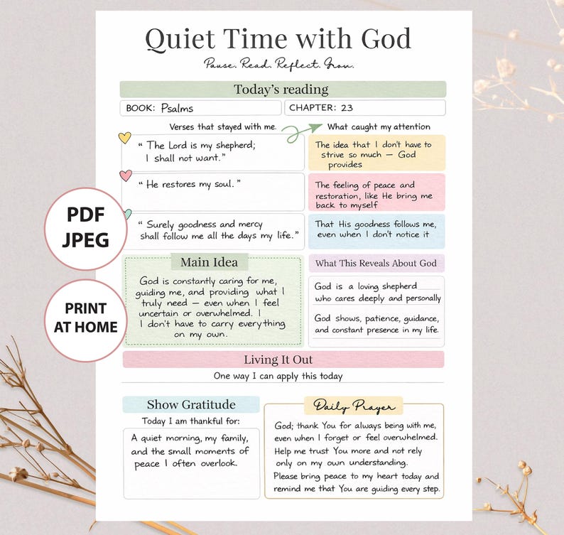 Bible Study Printable, Quiet Time With God Worksheet, Christian ...