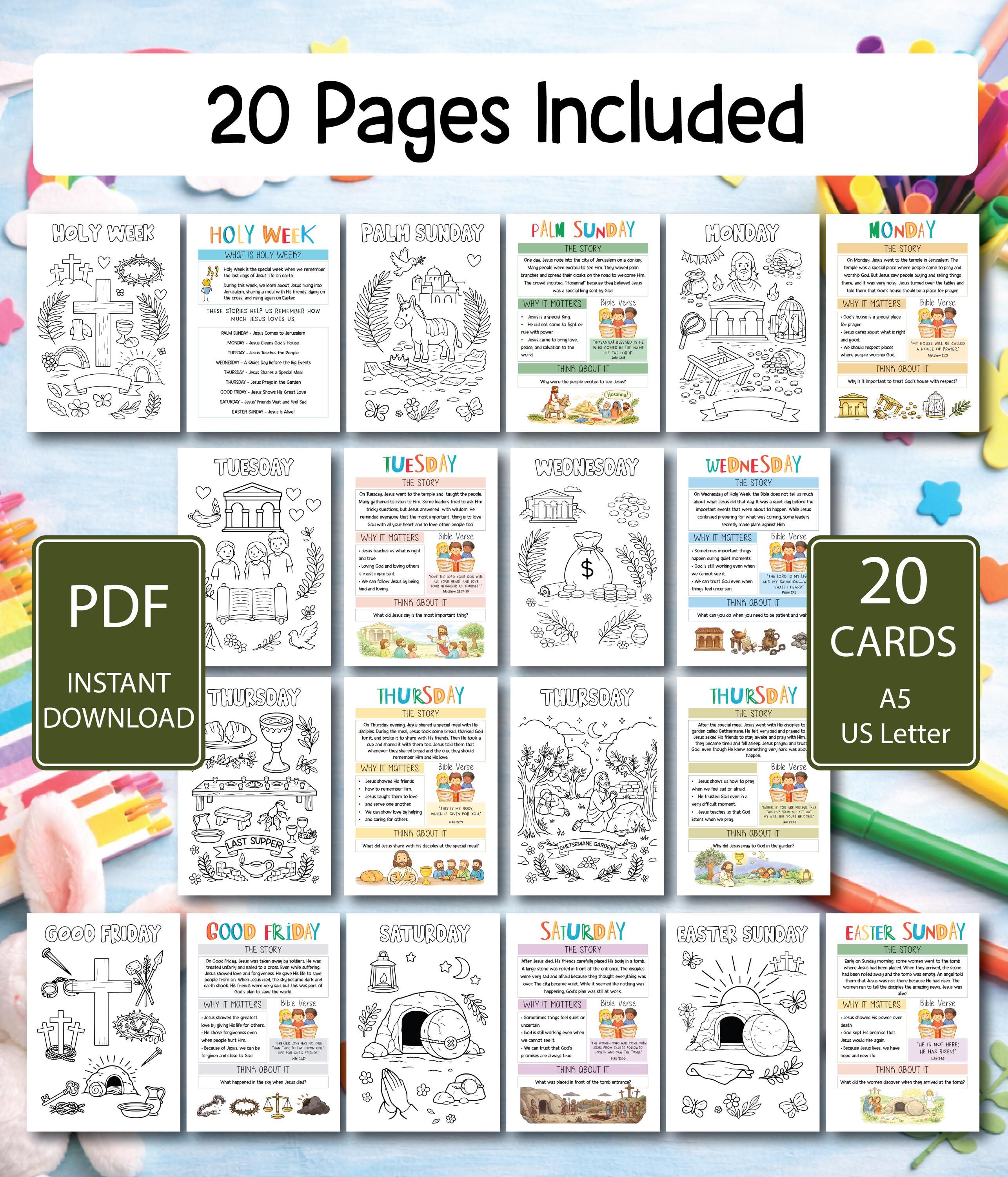 Holy Week Easter Study Cards for Kids Printable PDF for Christian ...