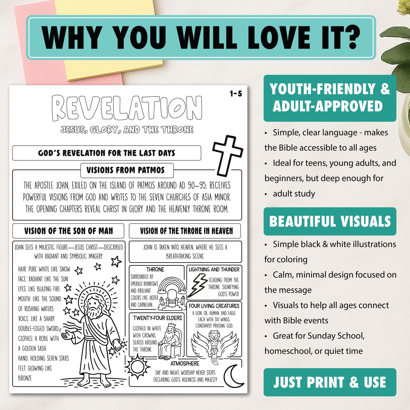 Coloring Bible Study Guide Printable Template, Black & White ...