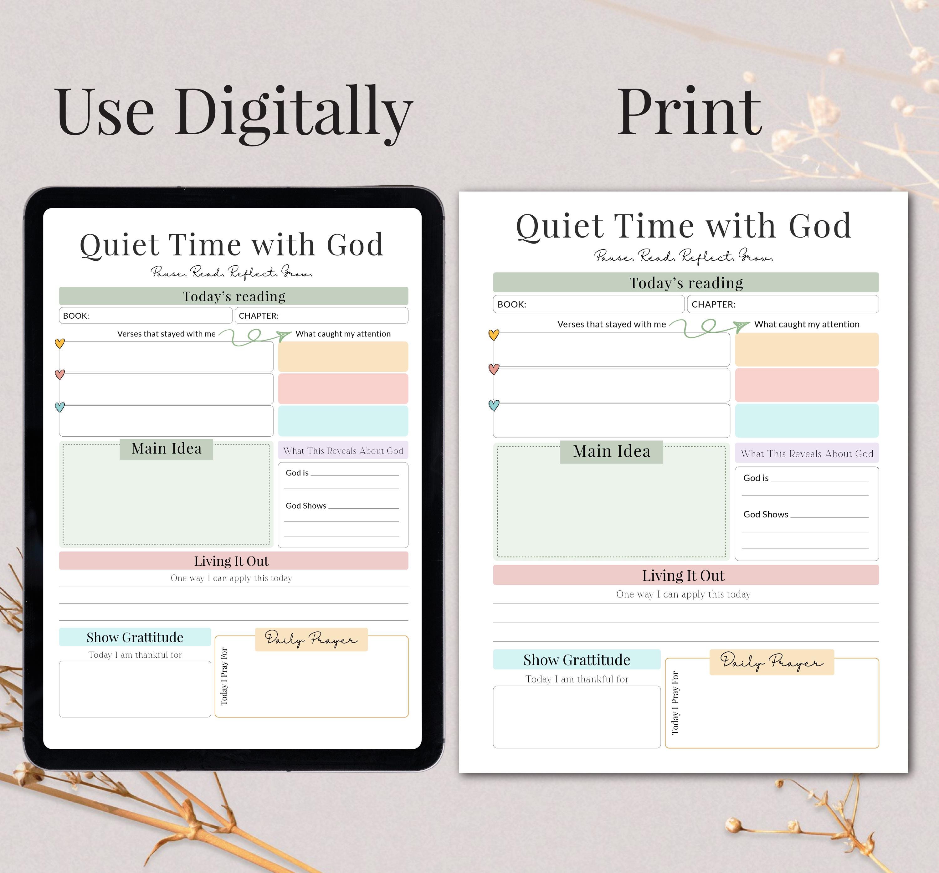 Bible Study Printable, Quiet Time With God Worksheet, Christian ...