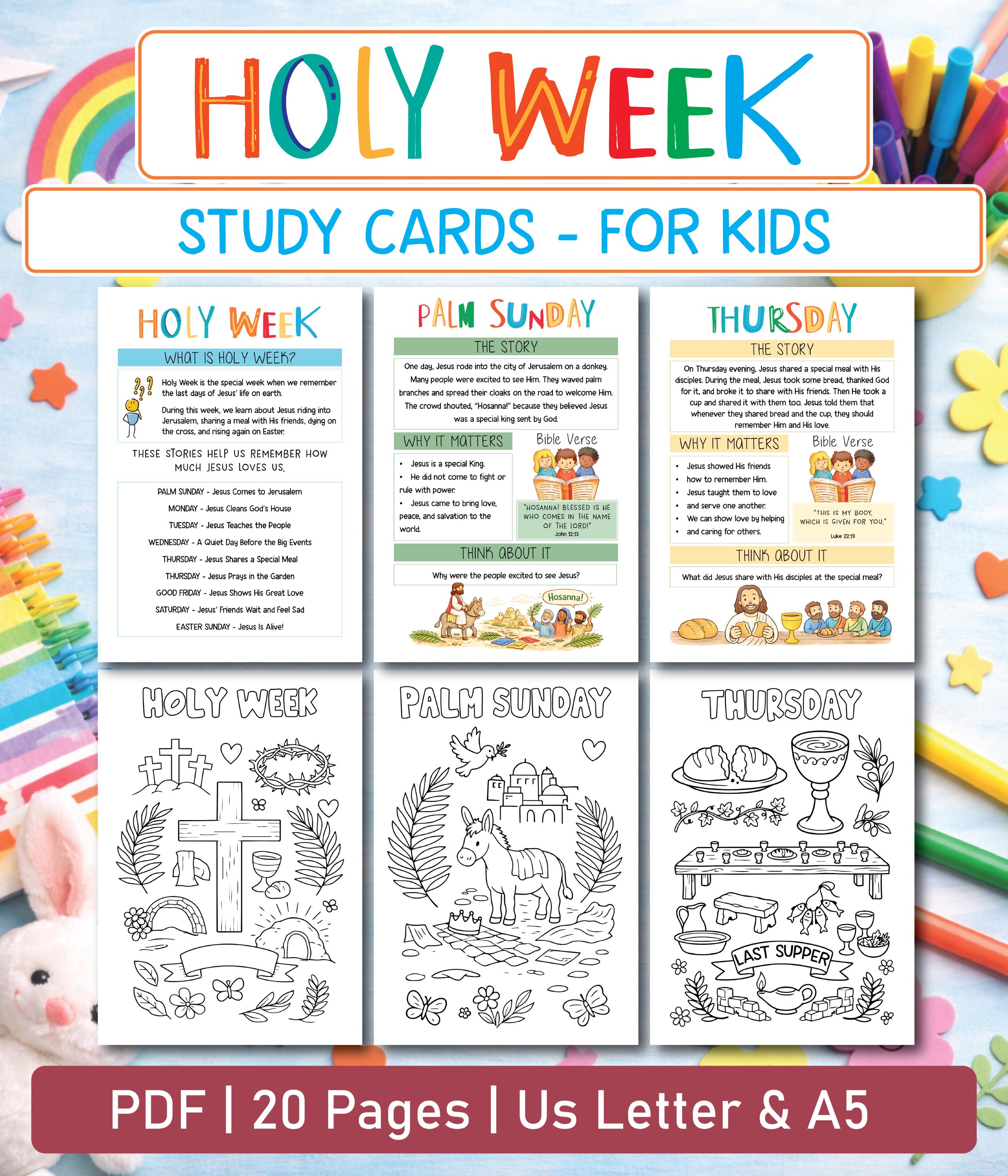 Holy Week Easter Study Cards for Kids Printable PDF for Christian ...