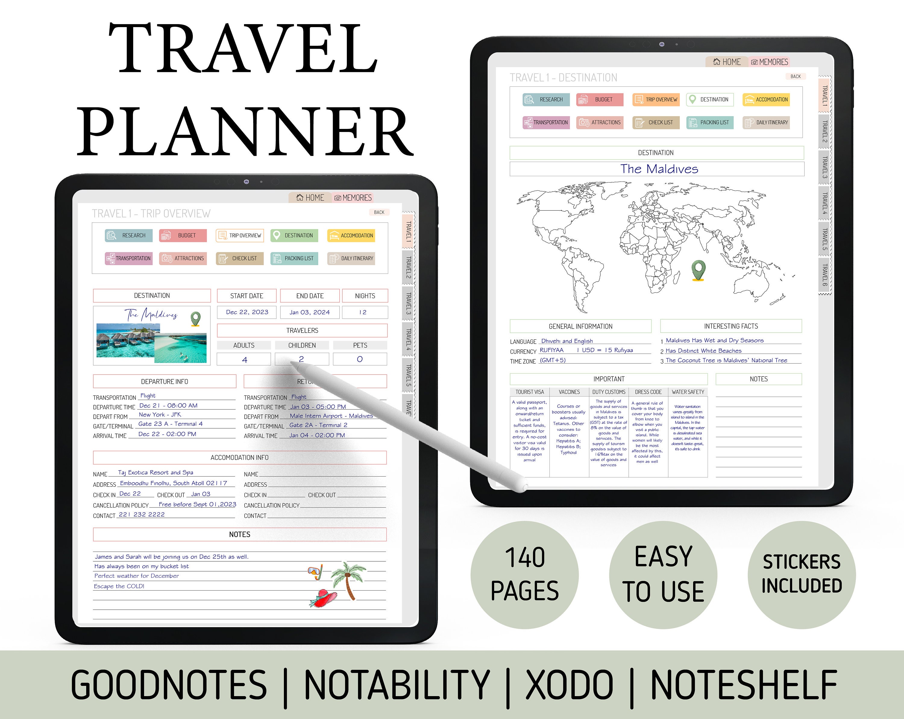 Digital Travel Planner Goodnotes Travel Planner Travel Journal Vacation ...