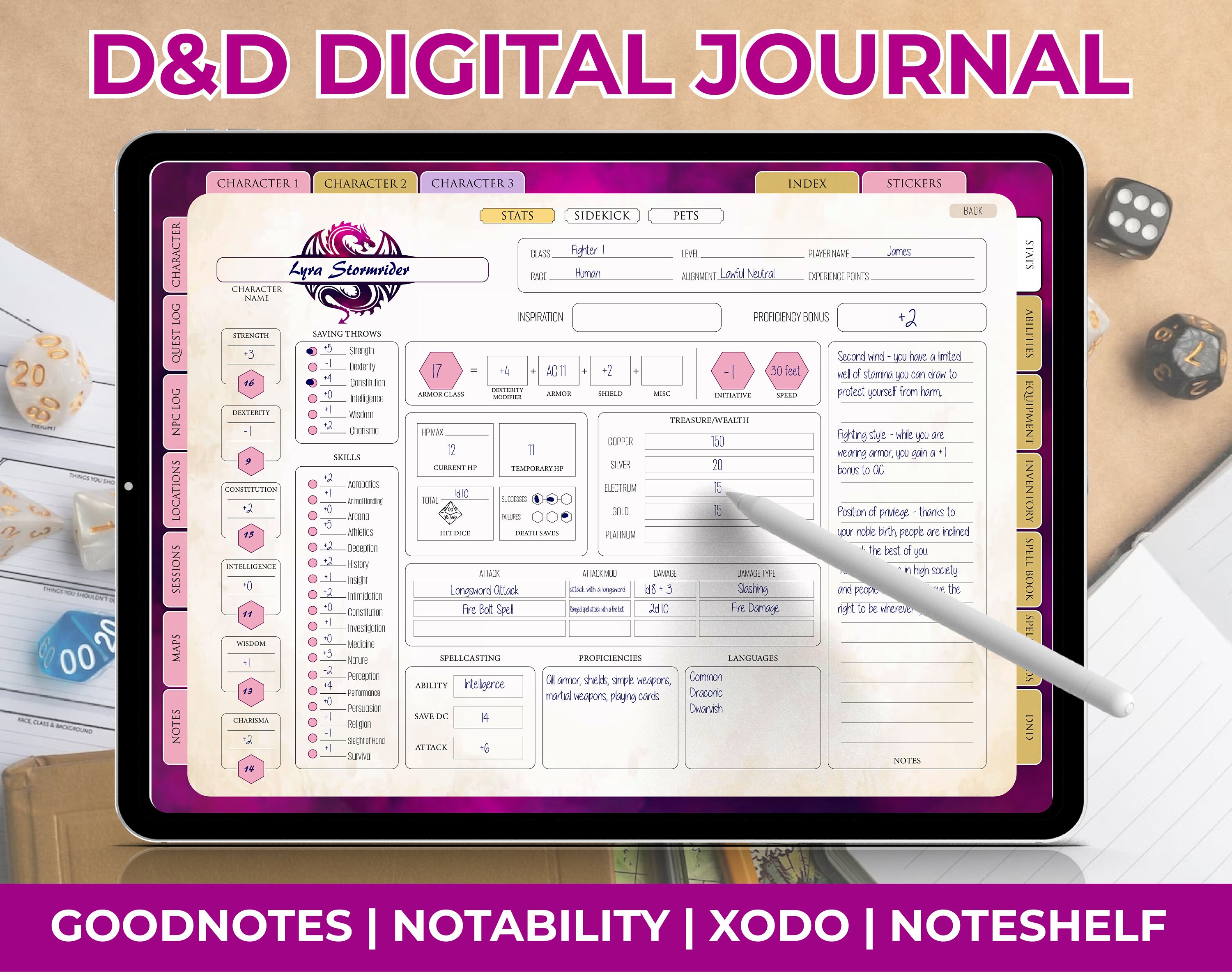 DND Character Journal DND Digital Journal for iPad - Etsy