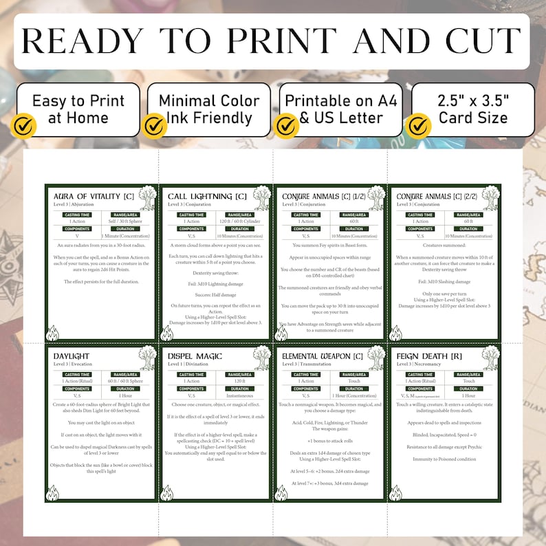 DND Spell Cards: Printable Magic Spells for Tabletop RPG (digital ...