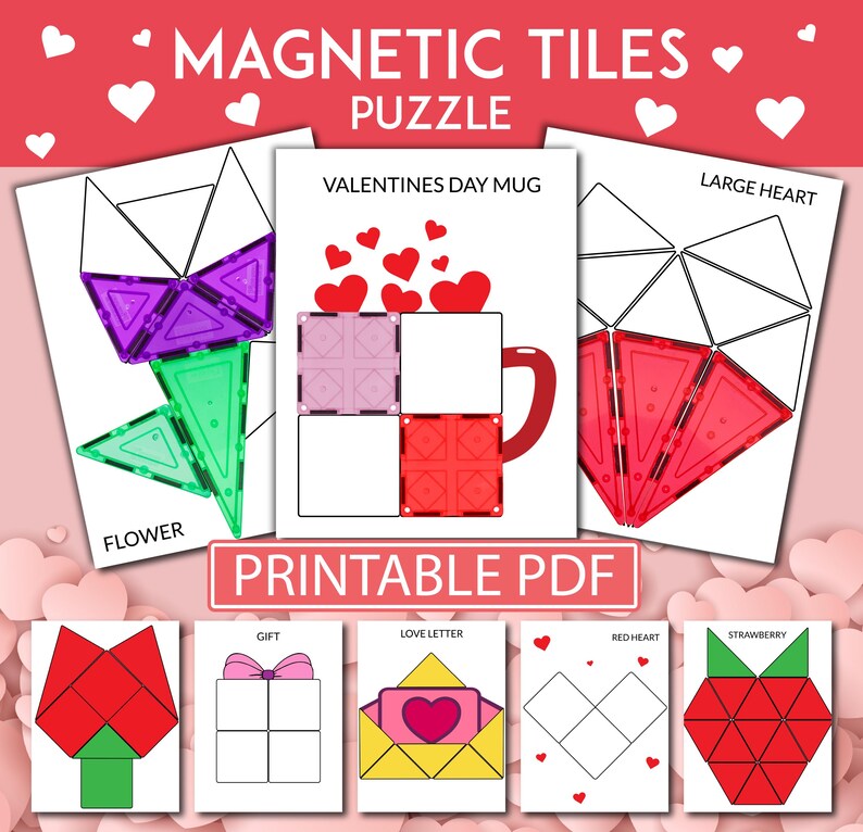 Magnetic Tiles Puzzle Printable Montessori Valentine's Day Activity for ...