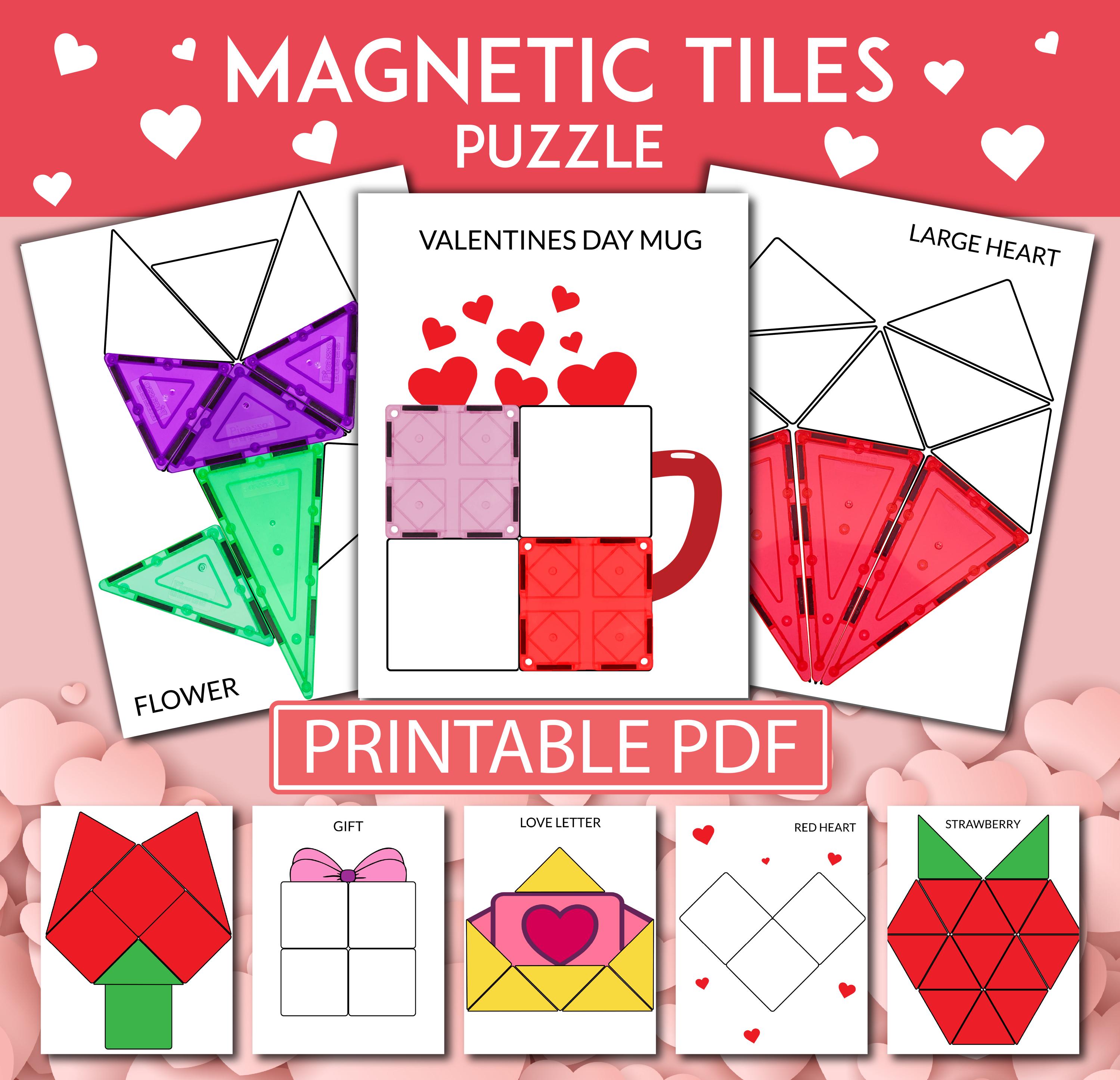Magnetic Tiles Puzzle Printable Montessori Valentine's Day Activity for ...