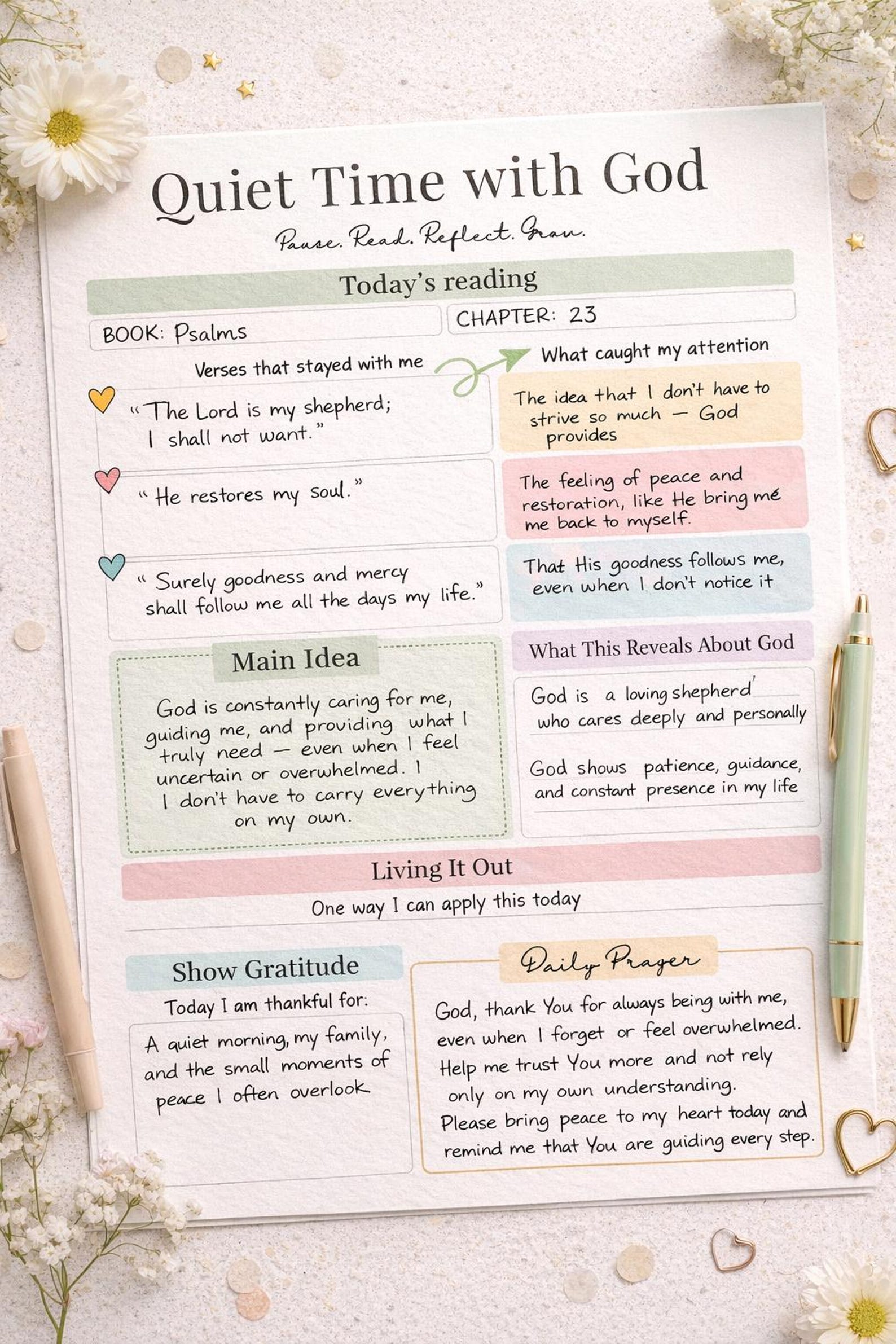 Bible Study Printable, Quiet Time With God Worksheet, Christian ...