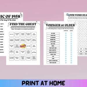 65th Birthday Party Games, Born in 1958 Birthday Games, Printable 16 ...