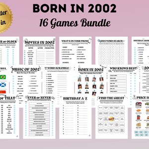 21st Birthday Party Games, Born in 2002 Birthday Games, Printable 16 ...