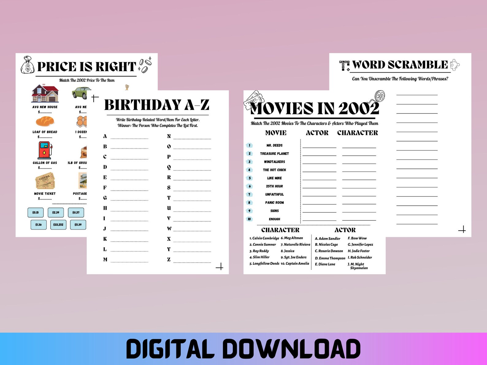 21st Birthday Party Games, Born in 2002 Birthday Games, Printable 16 ...