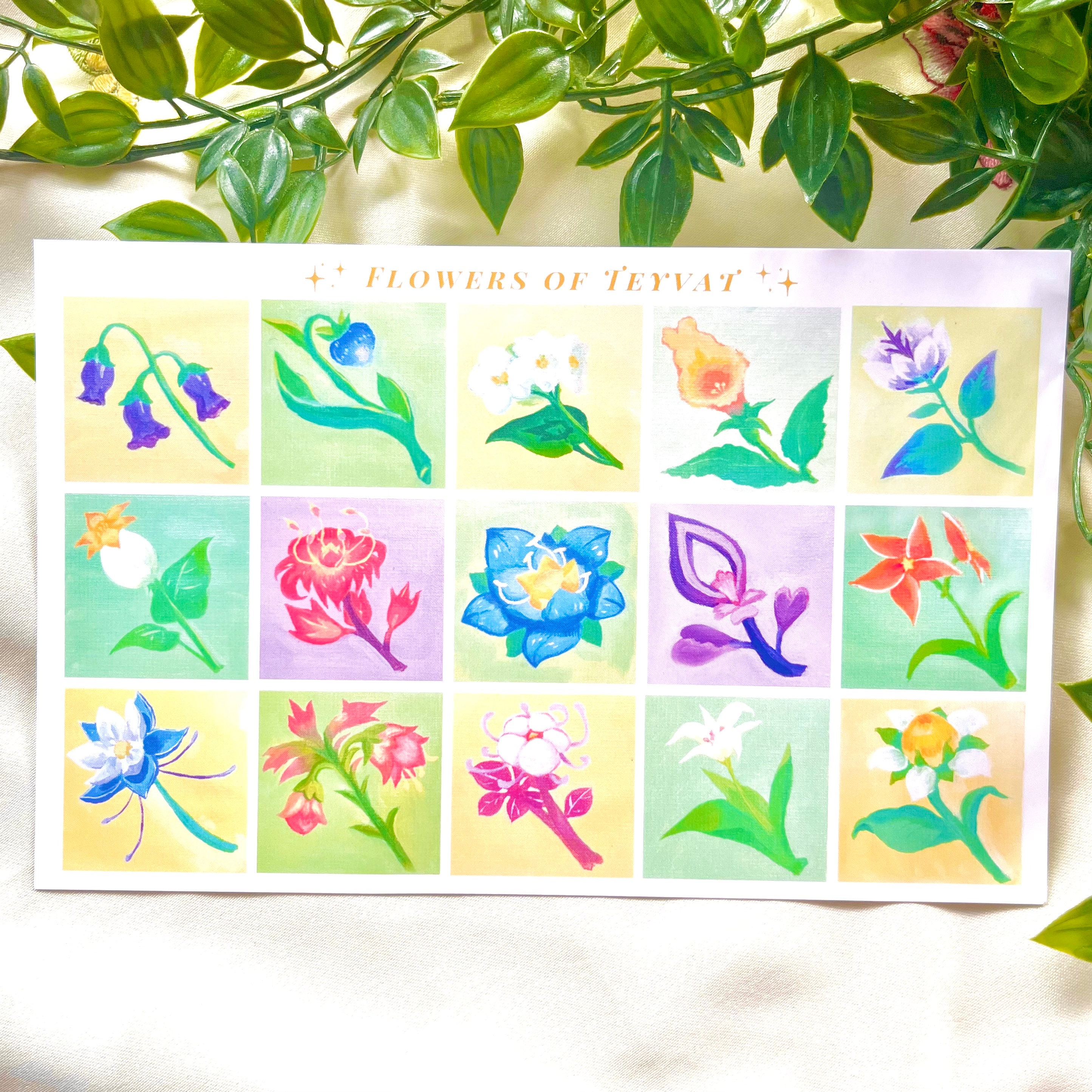 Genshin Impact Teyvat Flowers Painted Illustration Art Print - Etsy