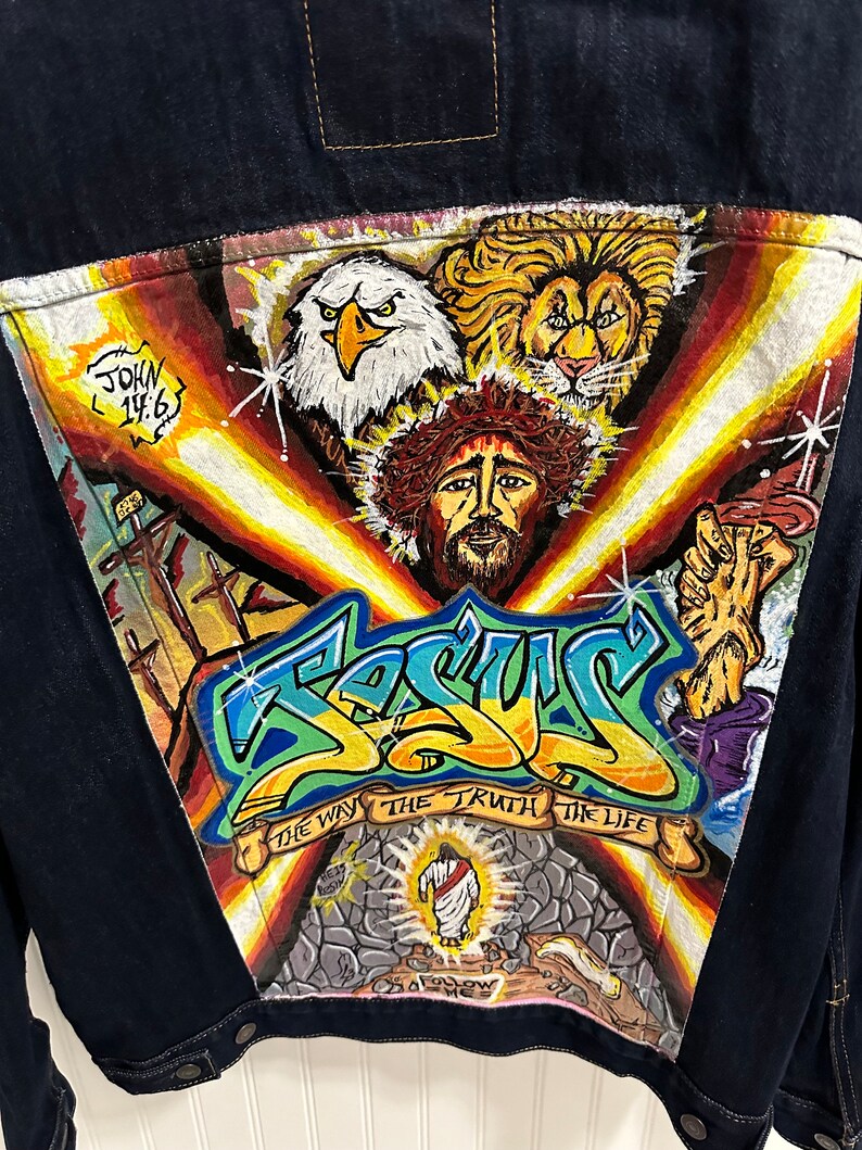 Custom Painted Denim Jacket (jesus) - Etsy