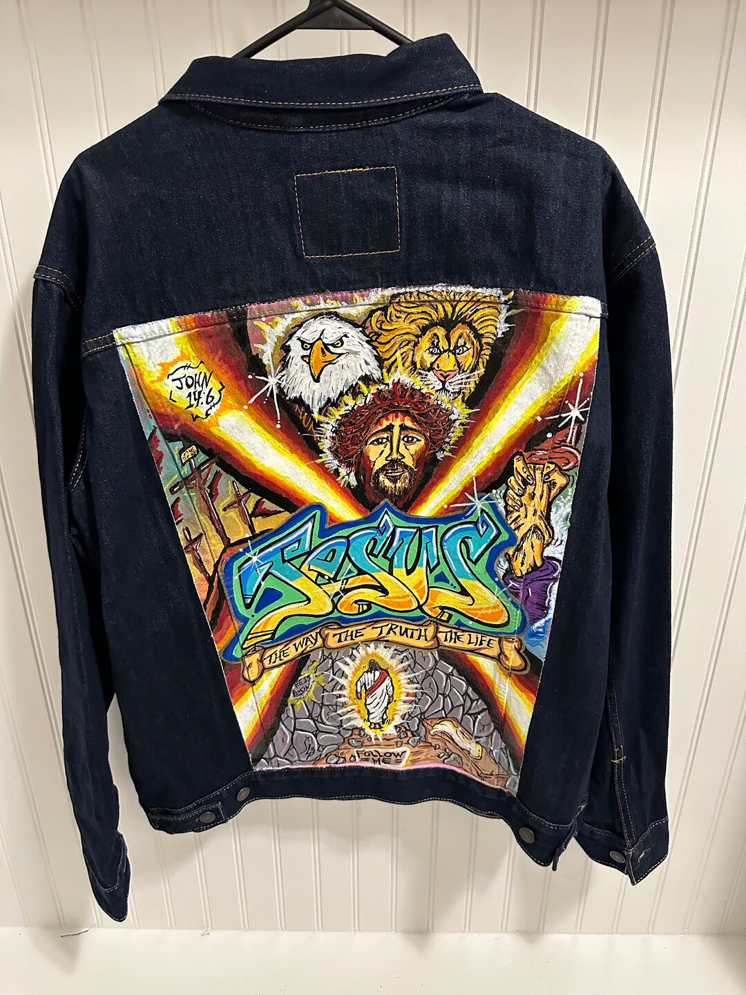 Custom Painted Denim Jacket (jesus) - Etsy