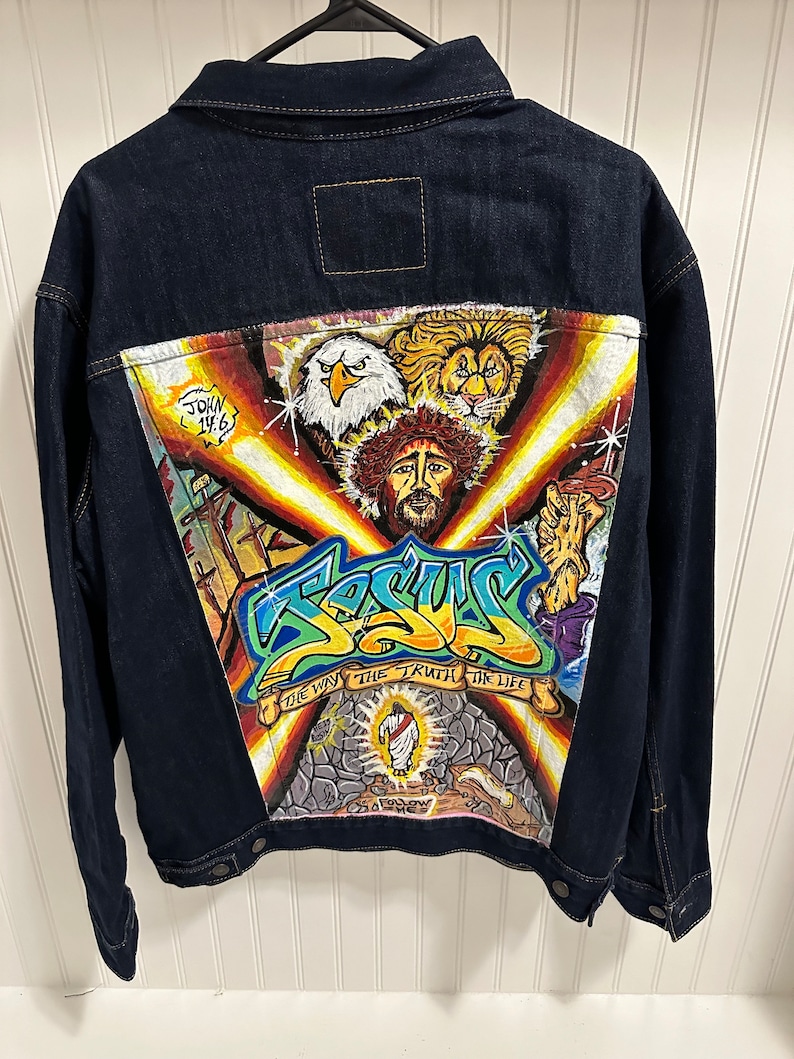 Custom Painted Denim Jacket (jesus) - Etsy