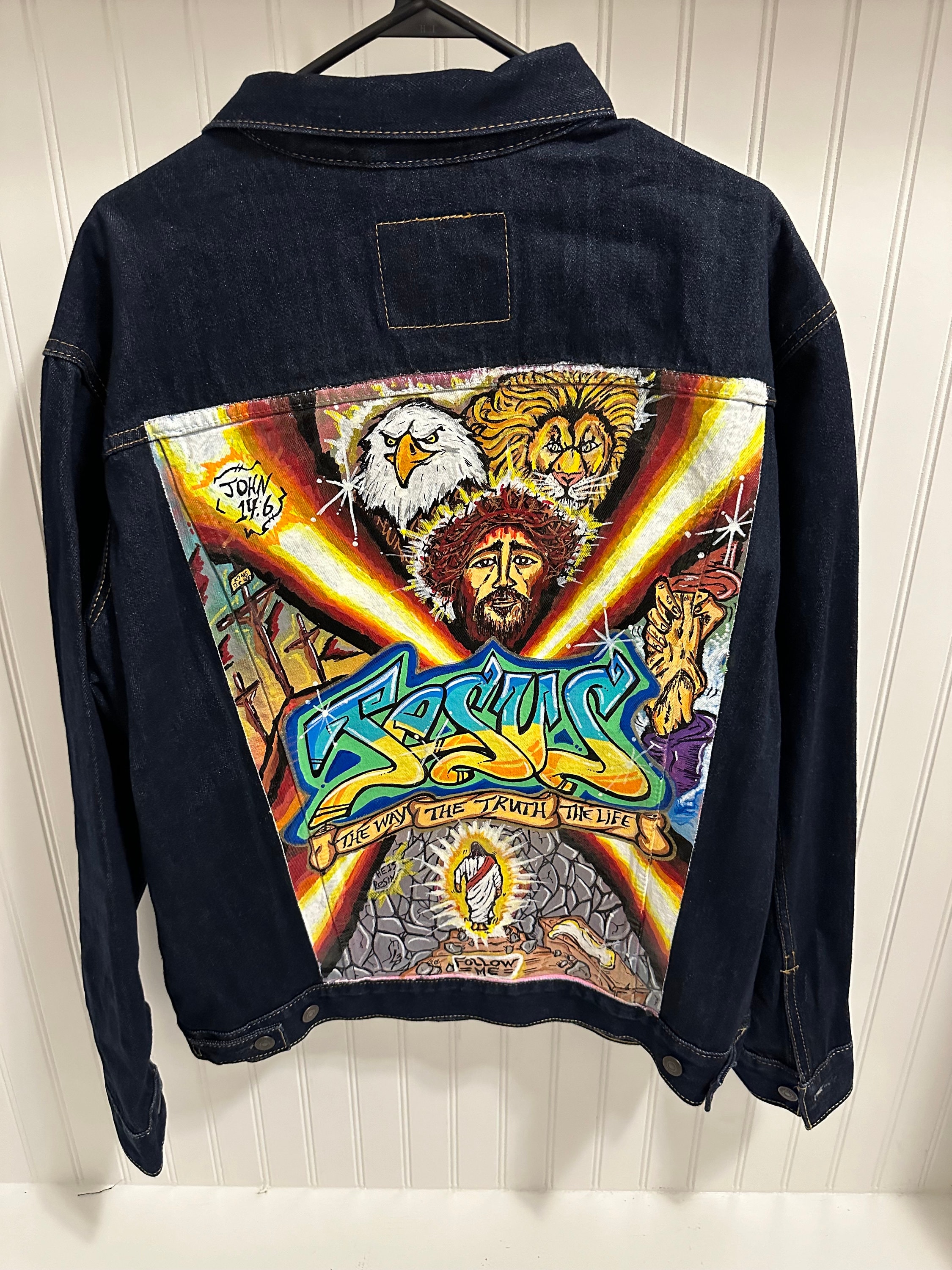 Custom Painted Denim Jacket (jesus) - Etsy