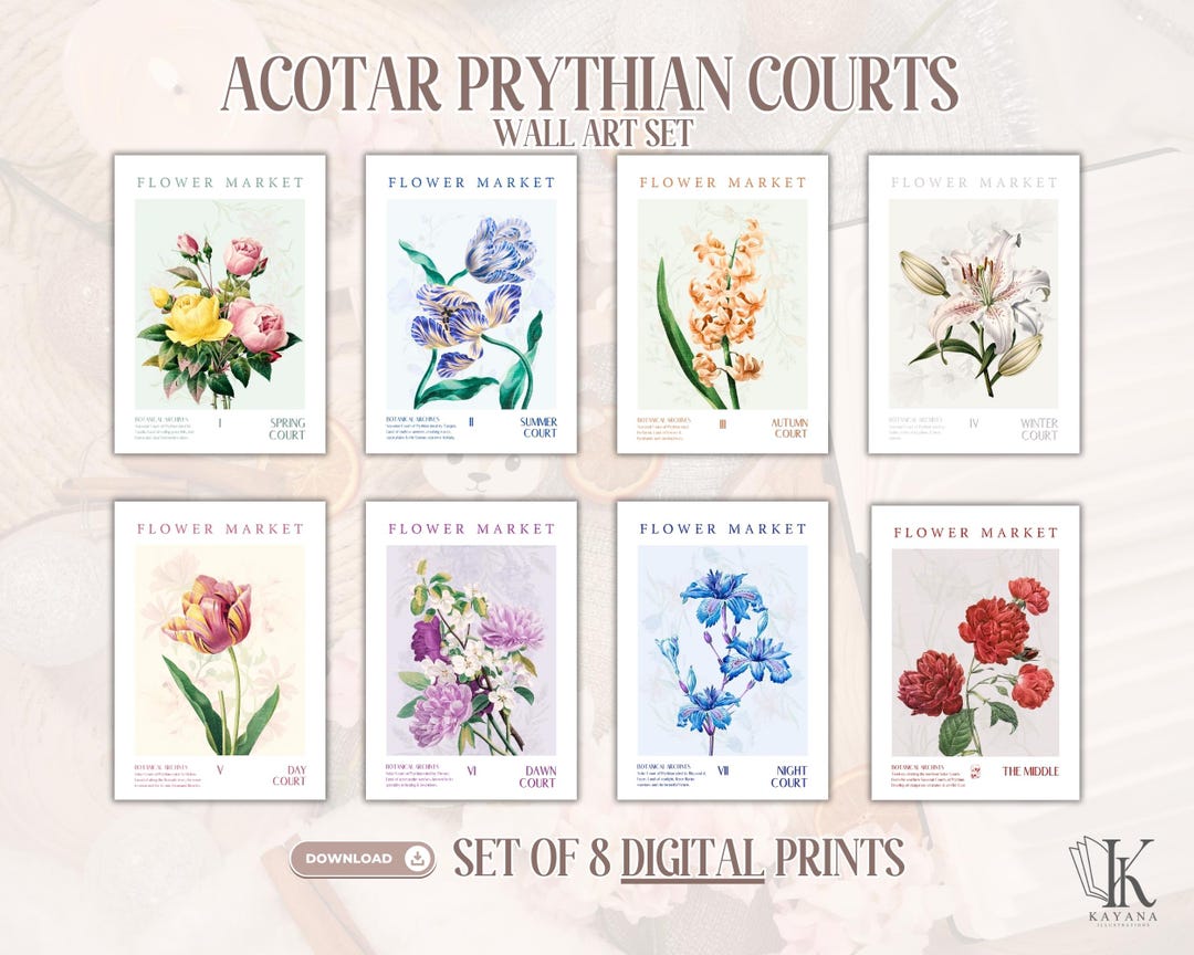 ACOTAR Prythian Courts Set of 8 Wall Art Print, Set of 8 Printable Wall ...