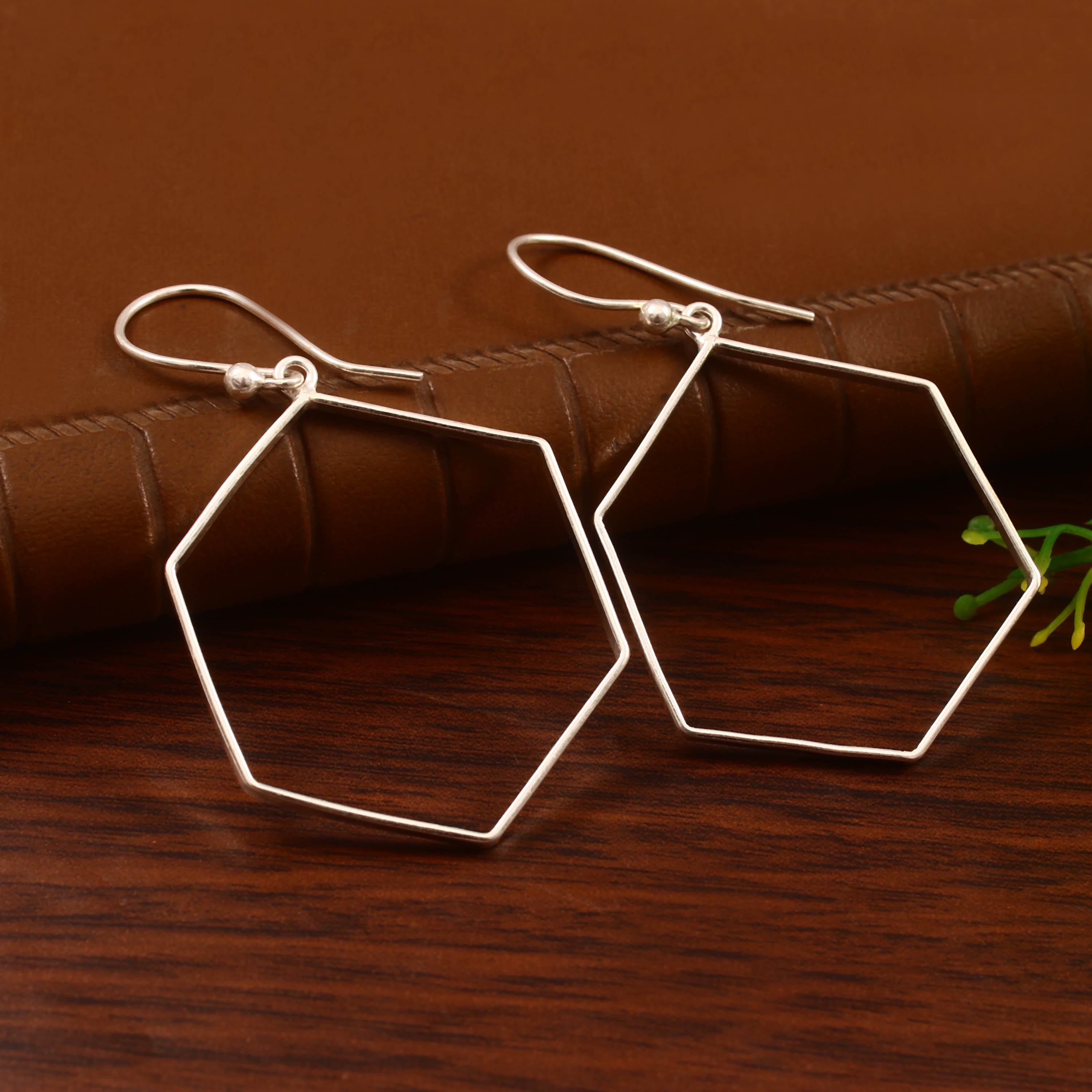 Hexagon Earrings Silver Dangle Earrings Hexagon Hoops - Etsy