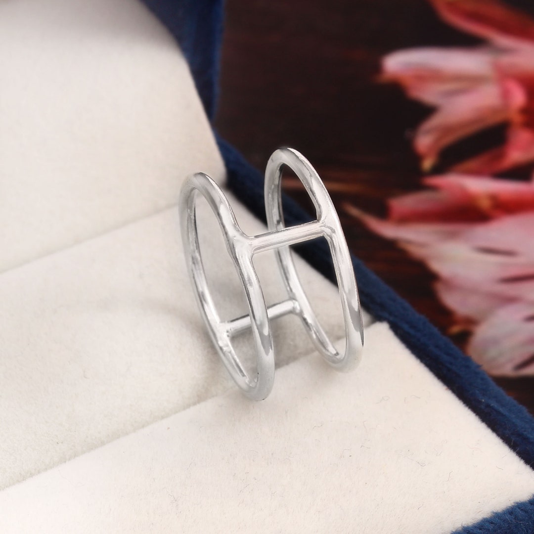 Sterling Silver Double Band Rings-open Rings-geo Lines Ring-chevalier ...