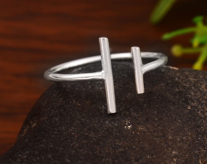 Parallel Bar Ring, Parallel Ring, Long Silver Bar Ring, Sterling Silver ...
