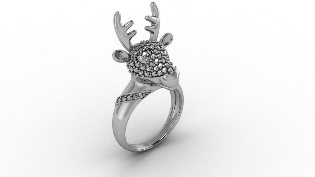 Silver Deer Head Ring With CZ Stones – Unique Antler Animal Ring ...