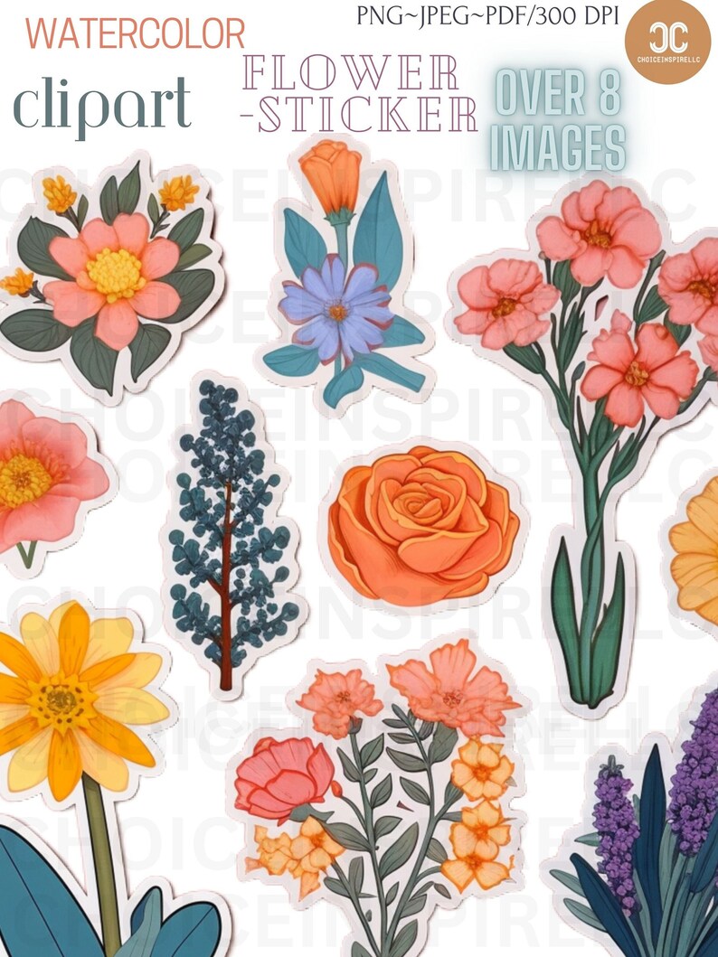 Watercolor Flowers Sticker Clipart Png-stems Images Png Outdoor Cute ...